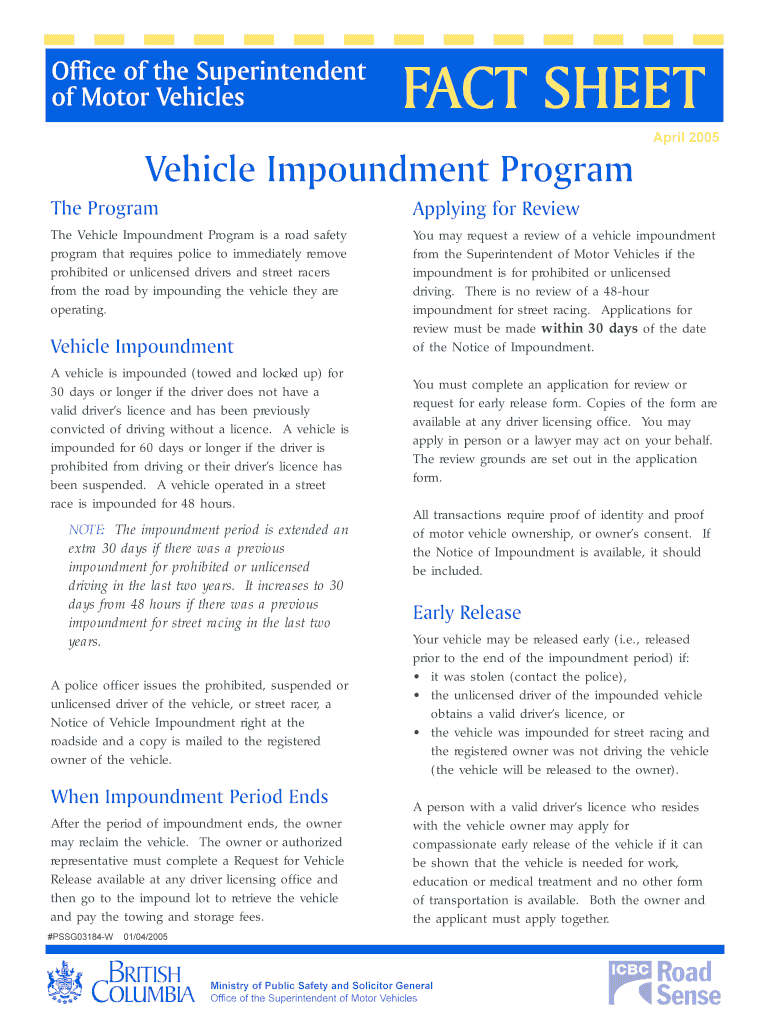 Fillable Online Vehicle Impoundment Program Fax Email Print - pdfFiller