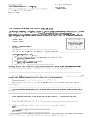 Fillable Online hicilclerk Proof of Claim Form - The Home Insurance ...