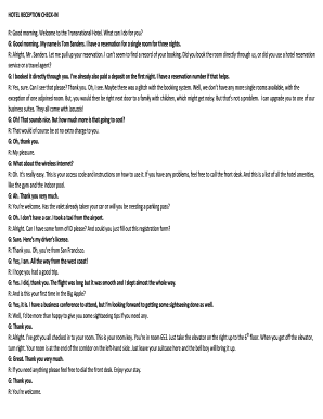 Fillable Online HOTEL RECEPTION CHECK-IN Fax Email Print - pdfFiller