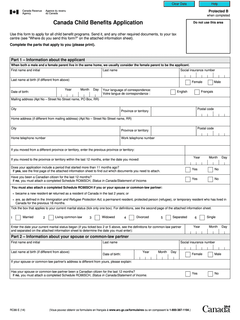Fillable Online Canada Child Benefits Application - CCH Site Builder ...