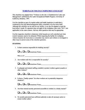 Fillable Online WORKPLACE VIOLENCE INSPECTION CHECKLIST Fax Email Print ...