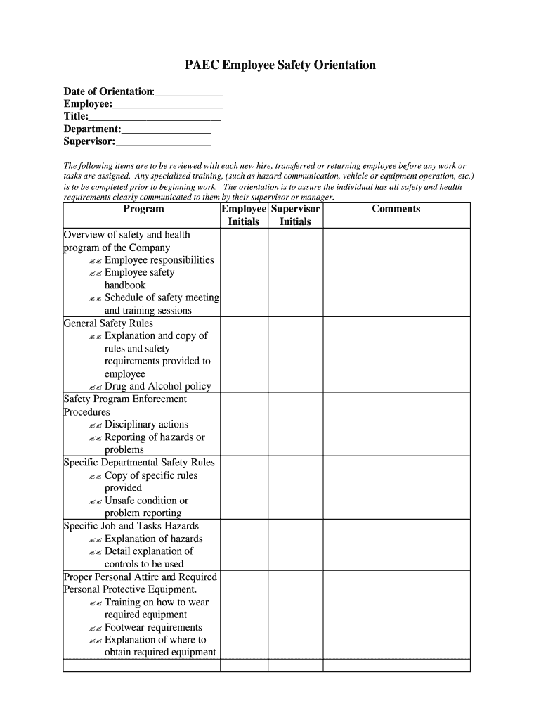 Fillable Online paec PAEC Employee Safety Orientation - paec Fax Email ...