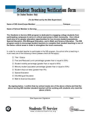 Fillable Online studentsinservice Student Teaching Verification Form ...