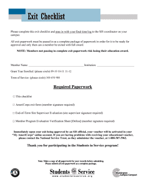 Fillable Online studentsinservice Exit Checklistpdf - Students in ...