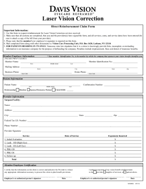 Fillable Online Davis Vision Direct Reimbursement Claim FormDirect ...