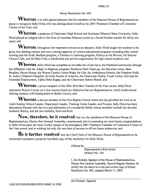 Fillable Online house mo B1098Cb01 House Resolution No 692 Whereas it ...