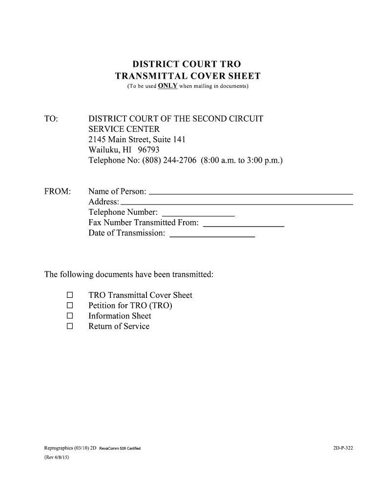 Fillable Online courts state hi District Court TRO Transmittal Cover ...