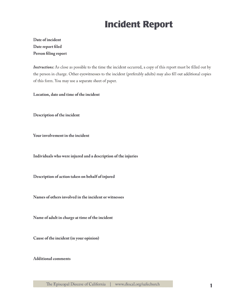 Incident Report Form - Blank Fillable Template | Fill Out, Print ...