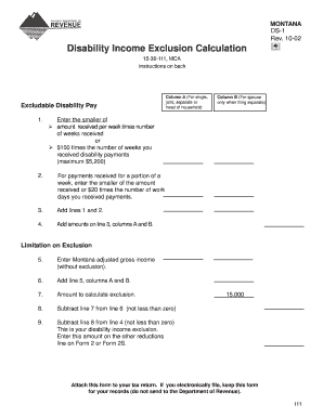 Fillable Online revenue mt Disability Income Exclusion Calculation Fax Email Print - pdfFiller