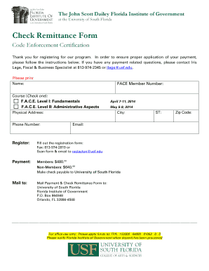 Fillable Online fiog usf FACE Check Remittance - USF :: Florida ...