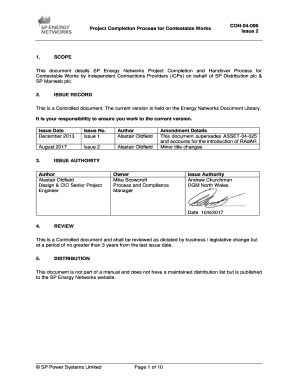 Fillable Online Project Completion Process for Contestable Works Fax ...