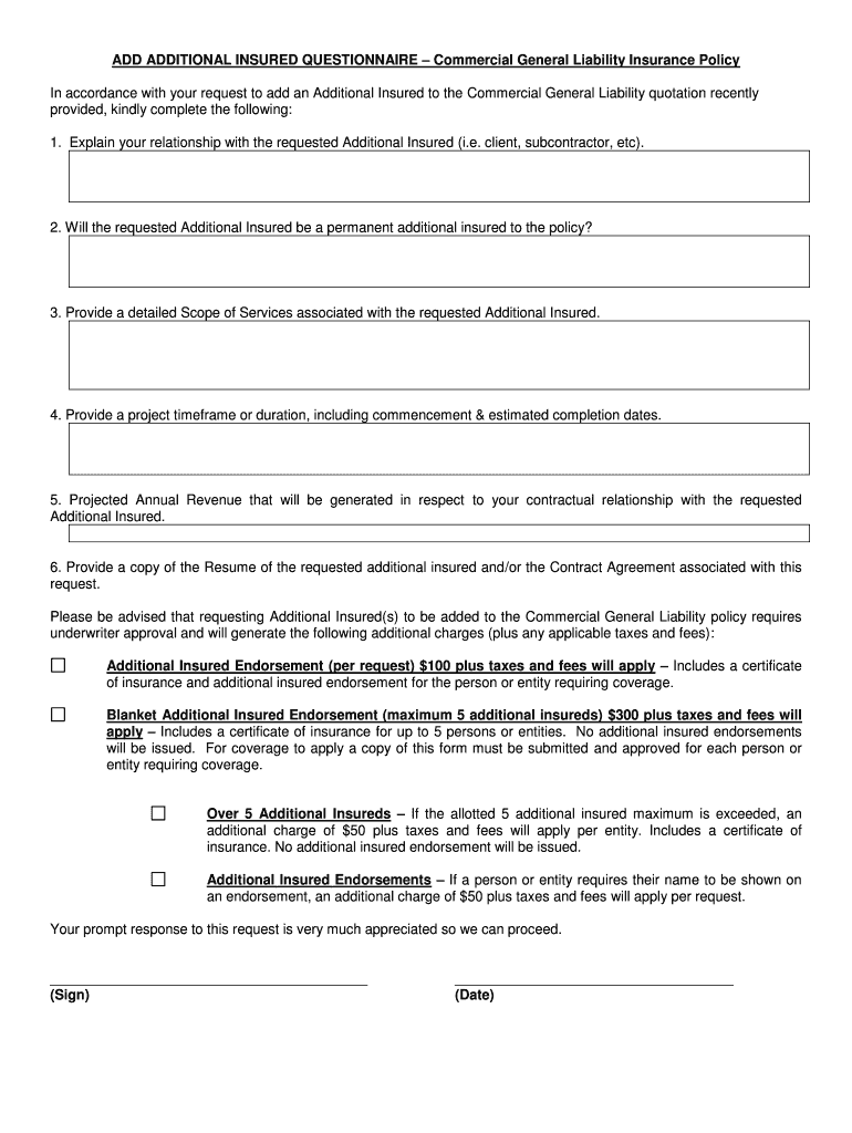 Fillable Online ADD EMPLOYEEADDITIONAL INSURED QUESTIONNAIRE Fax Email ...
