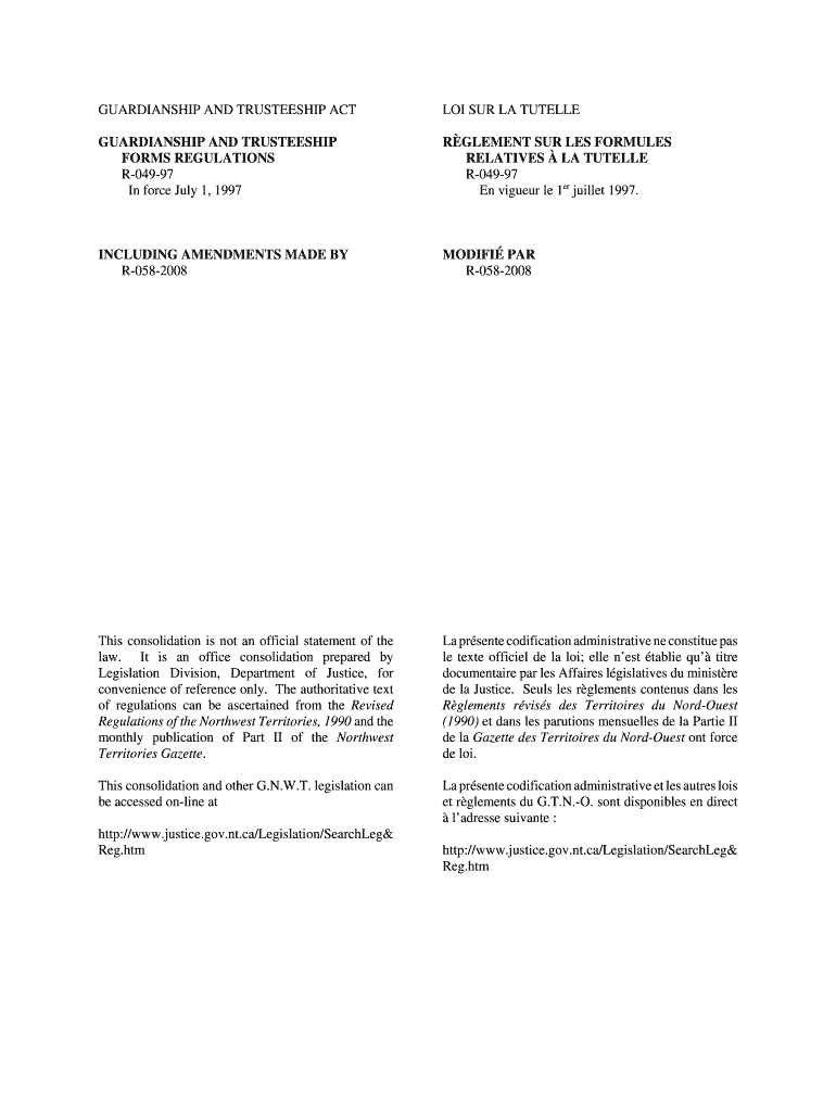 Fillable Online justice gov nt Guardianship and Trusteeship Forms - Department of Justice ...