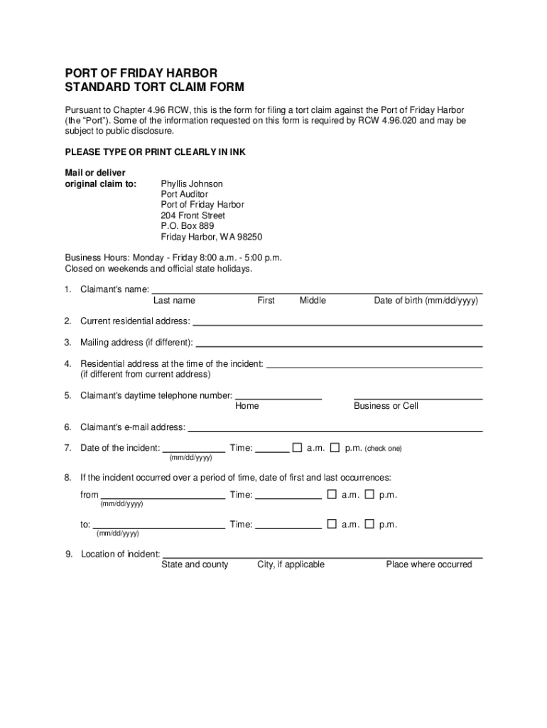 Fillable Online Standard Tort Claim Form Documents contained in the ...