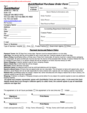 Fillable Online QuickMedical Purchase Order Form QuickMedical Fax Email ...