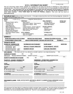 Fillable Online CIVIL INFORMATION SHEET - the 23rd Judicial District ...