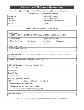 Fillable Online ist mit Purchase Order/FTE/Consultant Request Form Fax ...