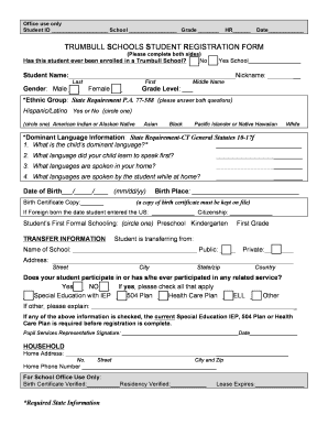 Fillable Online trumbullps Registration -TPS REGISTRATION FORM UPDATED ...