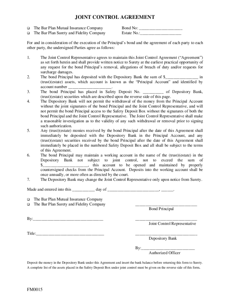 Fillable Online JOINT CONTROL AGREEMENT - Lawyers Mutual Insurance Fax ...
