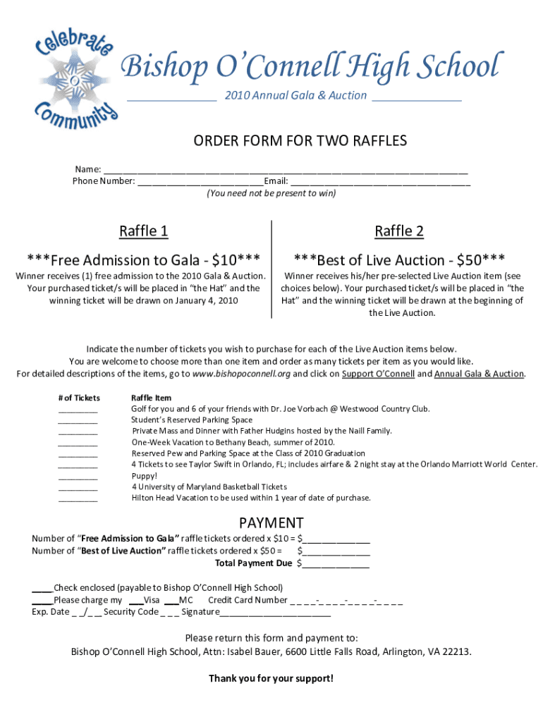 Fillable Online order form for two raffles Fax Email Print - pdfFiller