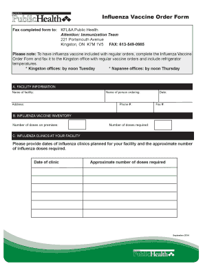 Influenza Vaccine Order Form - KFL&A Public Health - Kflapublichealth ...