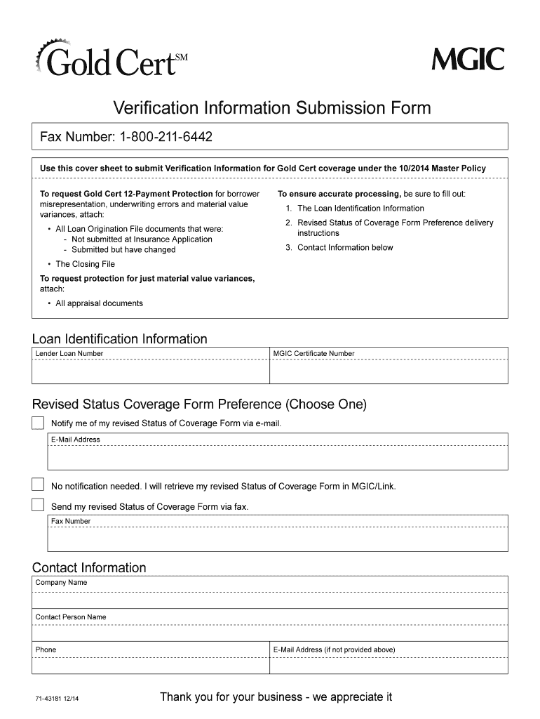 Fillable Online Gold Cert Verification Information bFax Coverb Sheet ...