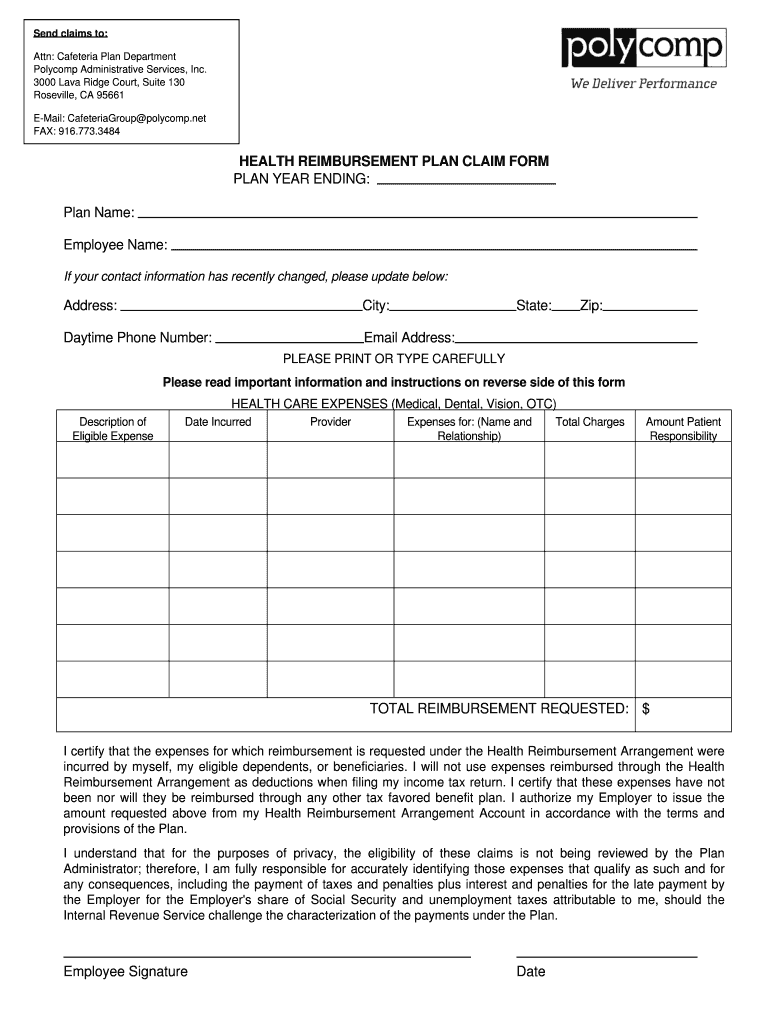 Fillable Online HEALTH REIMBURSEMENT PLAN CLAIM FORM PLAN ...