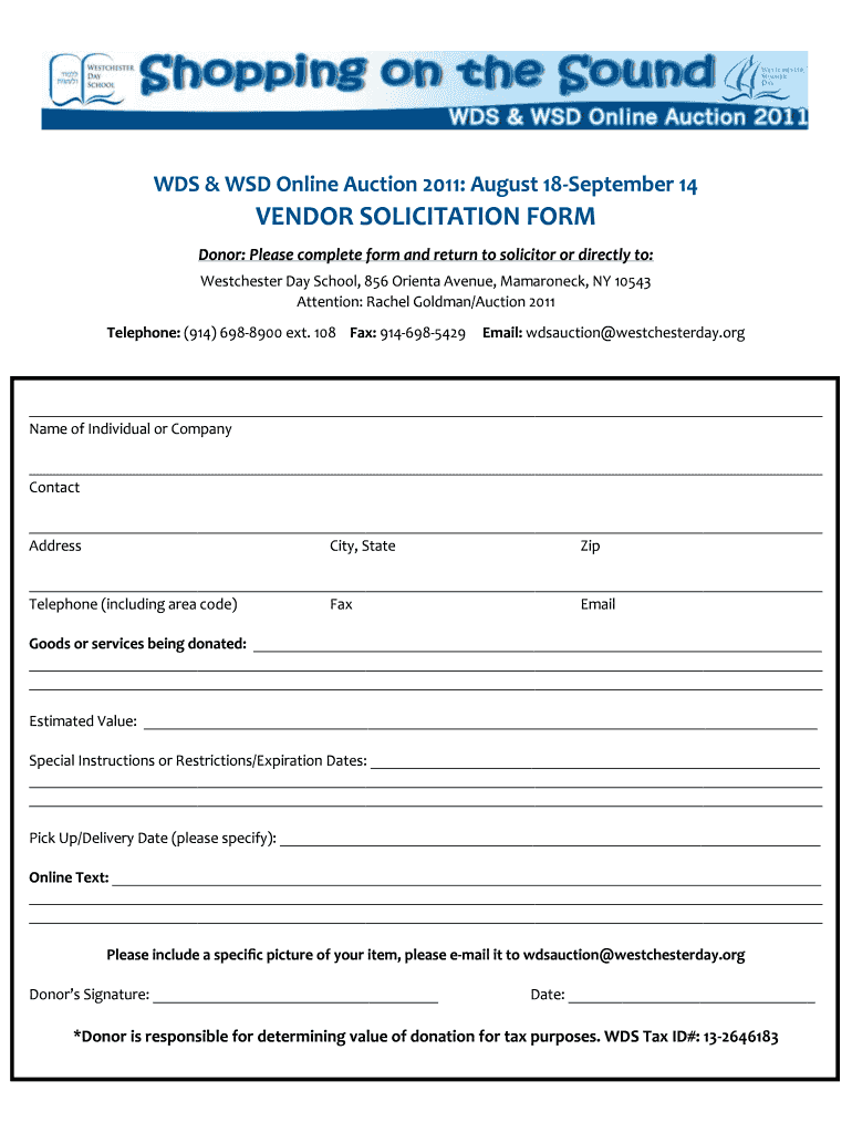 Fillable Online westchesterday Printable Vendor Solicitation Form ...