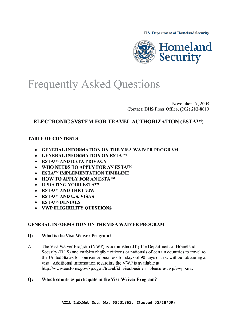 Fillable Online Electronic System for Travel Authorization (ESTA ...