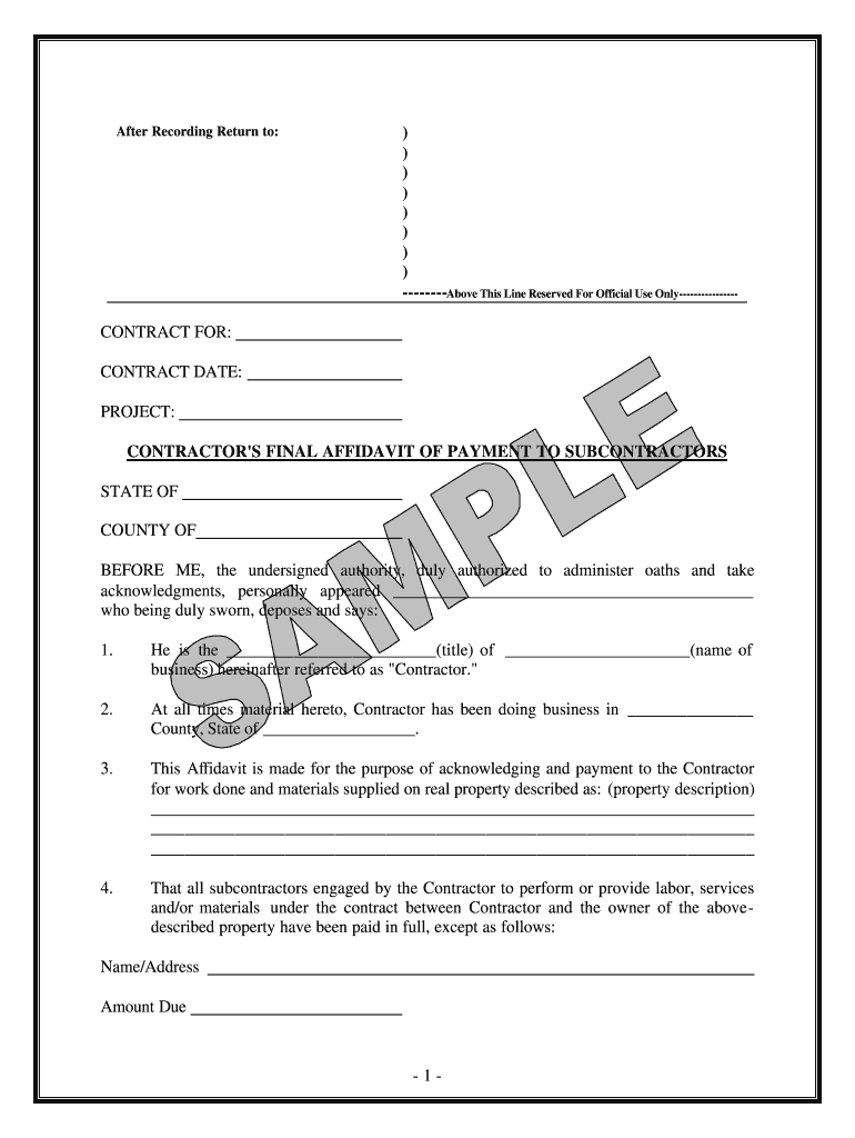 Fillable Online Bcontractor39s finalb affidavit of payment to ...