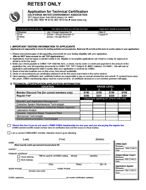 Fillable Online cwea RETEST ONLY Application for Technical ...