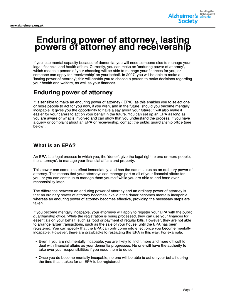Fillable Online Enduring power of attorney, lasting Fax Email Print ...