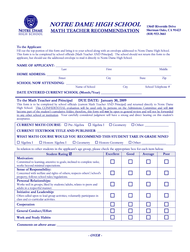 Fillable Online Math teacher recommendation - InfoSnap Fax Email Print - pdfFiller