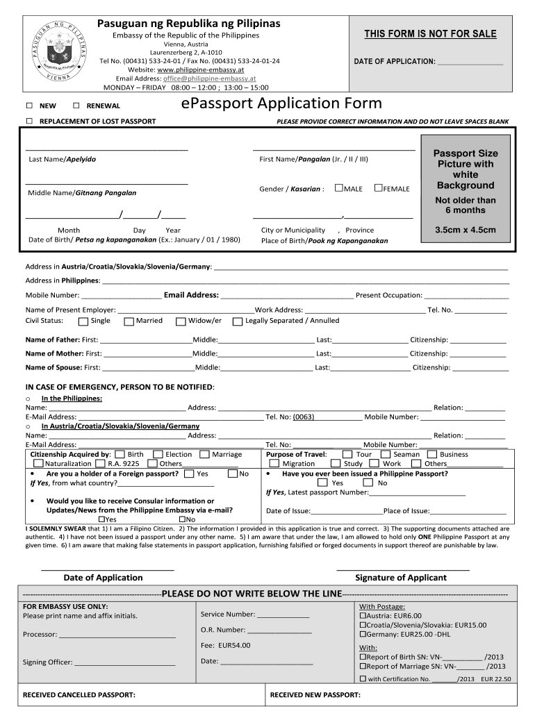Fillable Online viennape dfa gov FORM-ePassport 5 July 2013 - Philippines Fax Email Print ...
