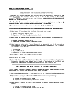 Fillable Online shanghaipcg dfa gov Requirements for marriage ...