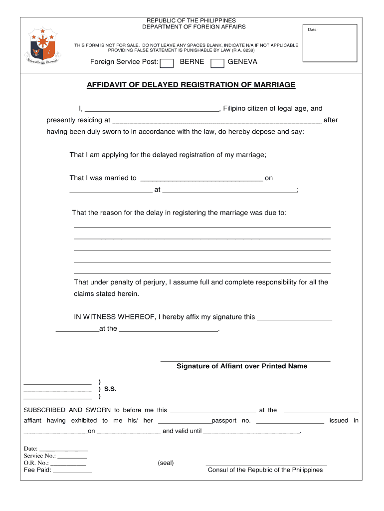Fillable Online 8239) Foreign Service Post: BERNE GENEVA AFFIDAVIT OF ...