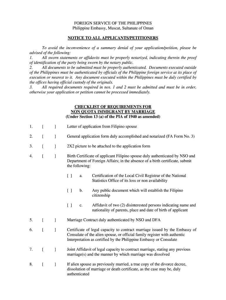 Fillable Online Checklist - Republic of the Philippines - Dfa Fax Email ...