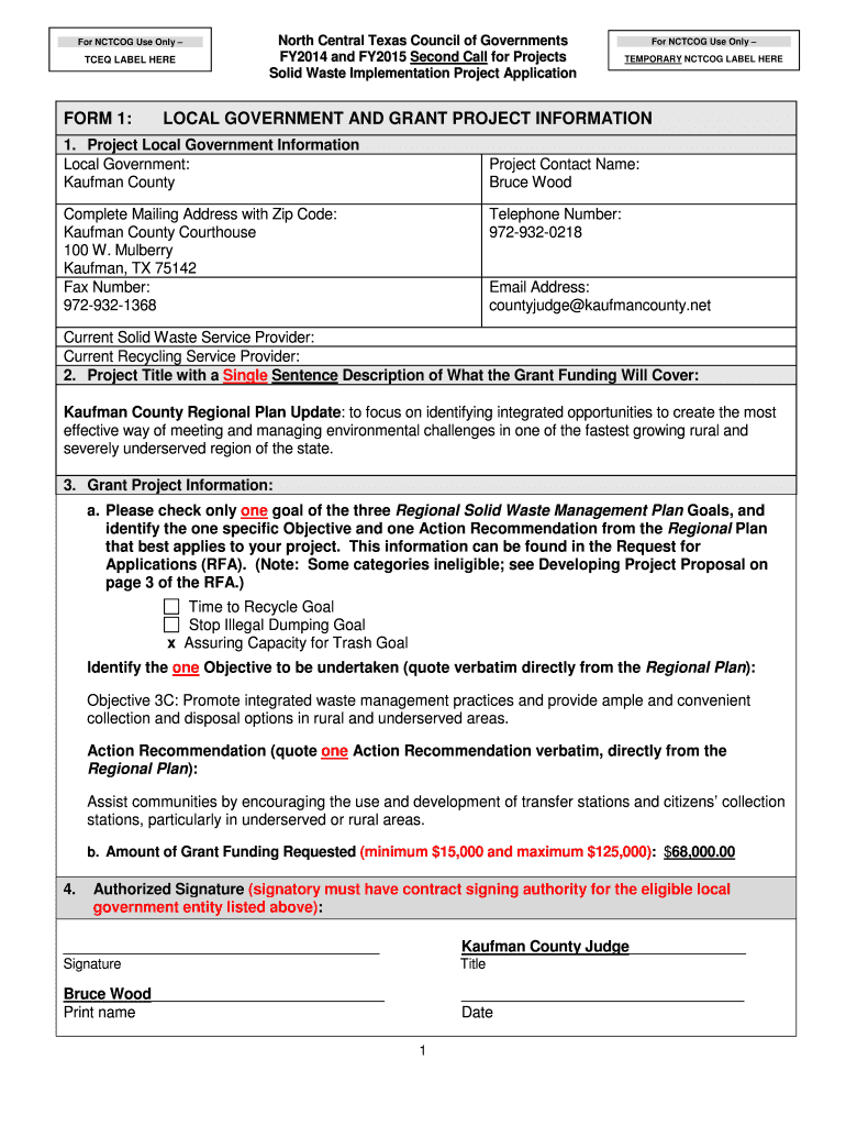 Fillable Online nctcog Kaufman County ACT application - Nctcog - nctcog ...
