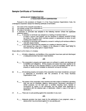 Fillable Online texascbar Sample bCertificateb of Termination ...