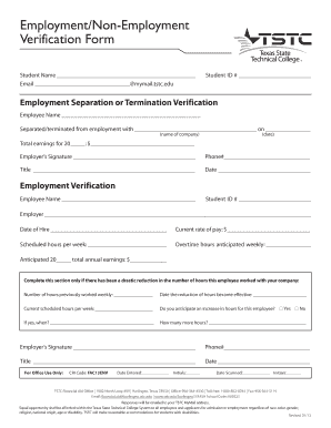 Fillable Online Employment/Non-Employment Verification Form - Texas ...