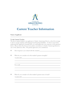 Fillable Online Current Teacher Information Sheet - Charles Armstrong ...