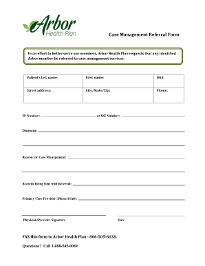 Fillable Online Case Management Referral Form - Provider ... - Arbor ...