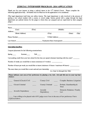Fillable Online law ufl JUDICIAL INTERNSHIP PROGRAM 2014 APPLICATION ...