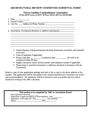 Fillable Online tierracatalina ARCHITECTURAL REVIEW COMMITTEE SUBMITTAL ...