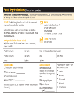 Fillable Online portal esc20 Parent Registration Form (Photocopy form ...