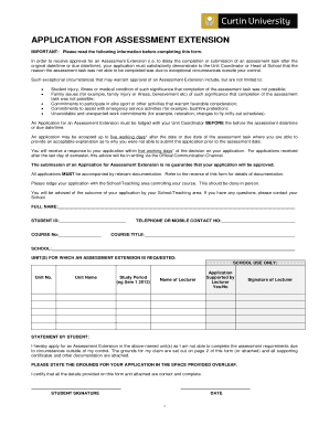 Fillable Online BAPPLICATIONb FOR ASSESSMENT EXTENSION - Curtin ...