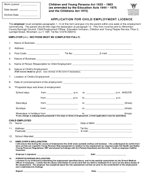 Fillable Online wrexham gov Application for a Child Employment Licence ...