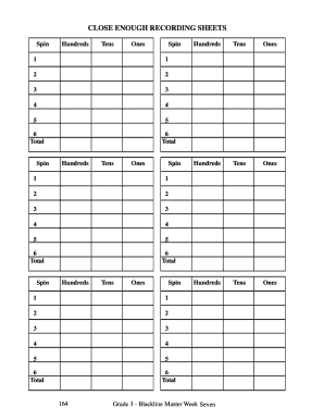 Fillable Online Close enough recording sheets - SharpSchool Fax Email Print - pdfFiller