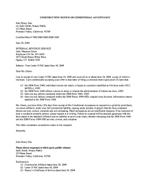 Fillable Online CONSTRUCTIVE NOTICE OF CONDITIONAL ACCEPTANCE John bb ...