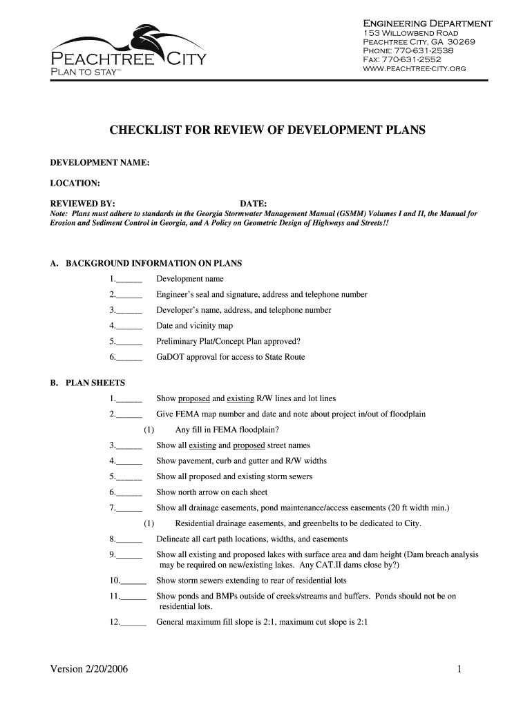 Fillable Online ptcgovernment Checklist for review of development plans ...